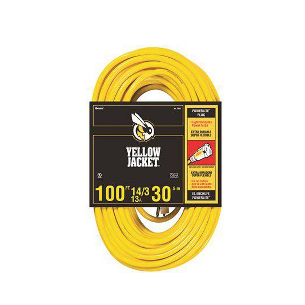 Yellow Jacket 100 ft. 14/3 SJTW Indoor/Outdoor Yellow Extension Cord ...