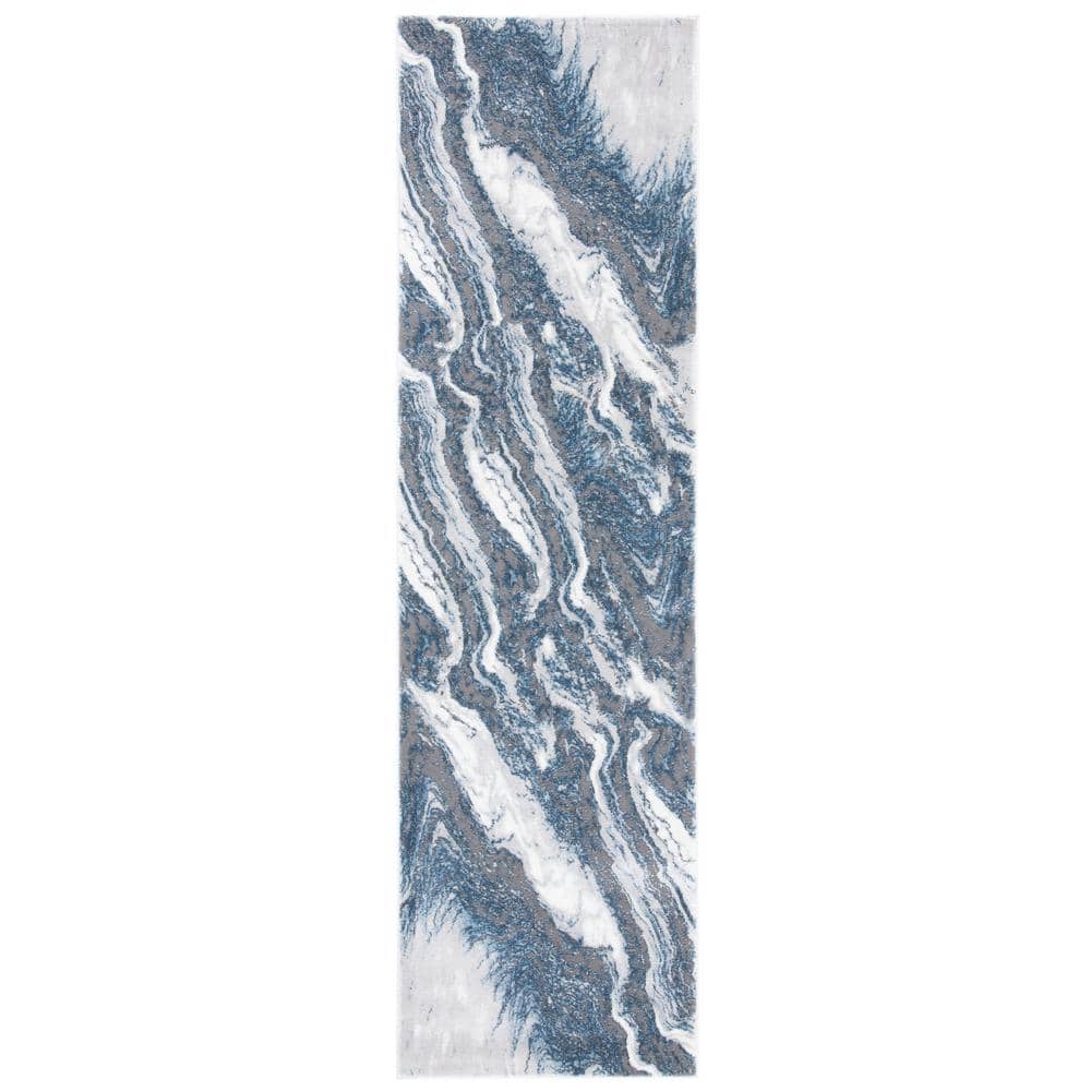 SAFAVIEH Craft Gray/Blue 2 ft. x 12 ft. Marbled Abstract Runner Rug ...