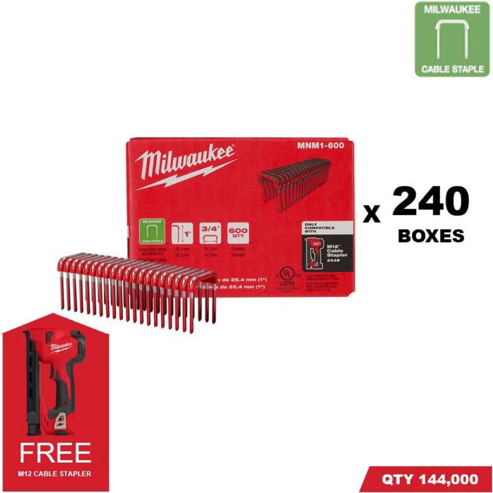 Milwaukee 240-Packs of 1 in. Insulated Cable Staples (600 per Box) w ...
