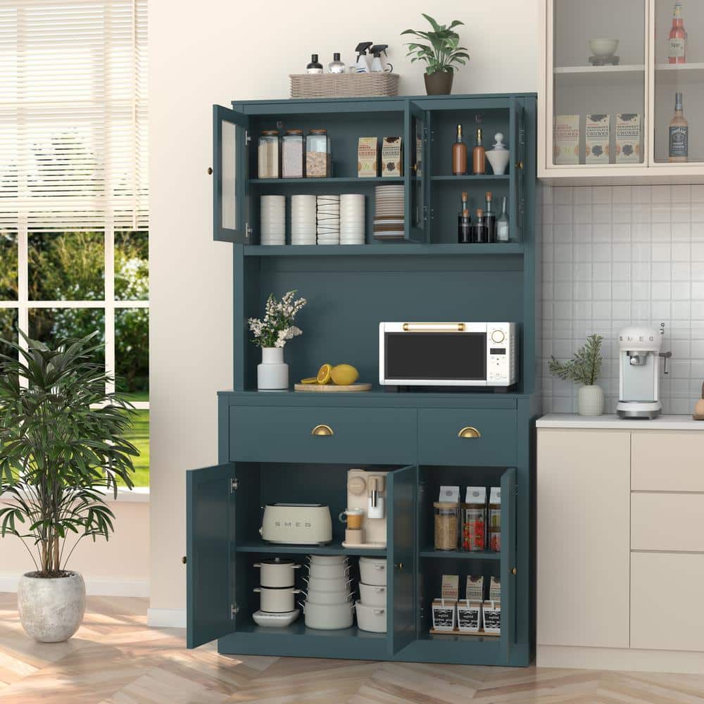 VEIKOUS Teal Blue MDF 39.4 in. Sideboard Food Pantry Kitchen Buffet and ...