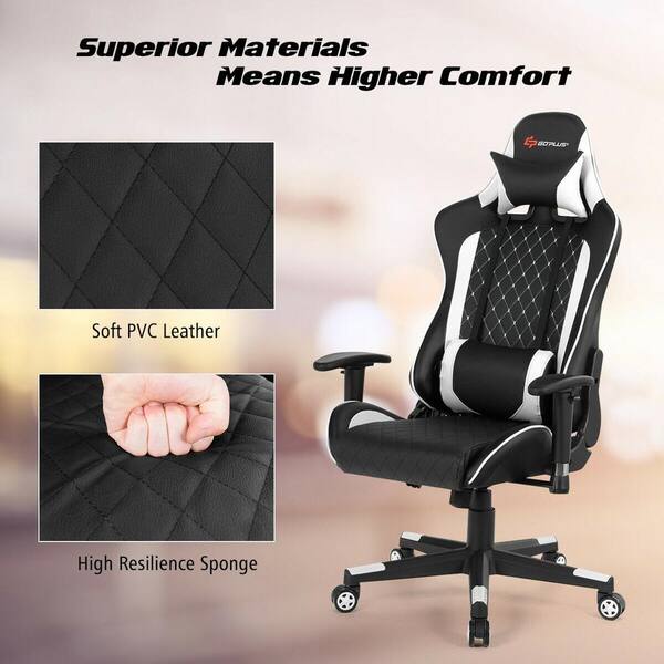 Boyel Living White Fashion Massage Gaming and Office Chair with Lumbar Support and Headrest HYSN 66290WH