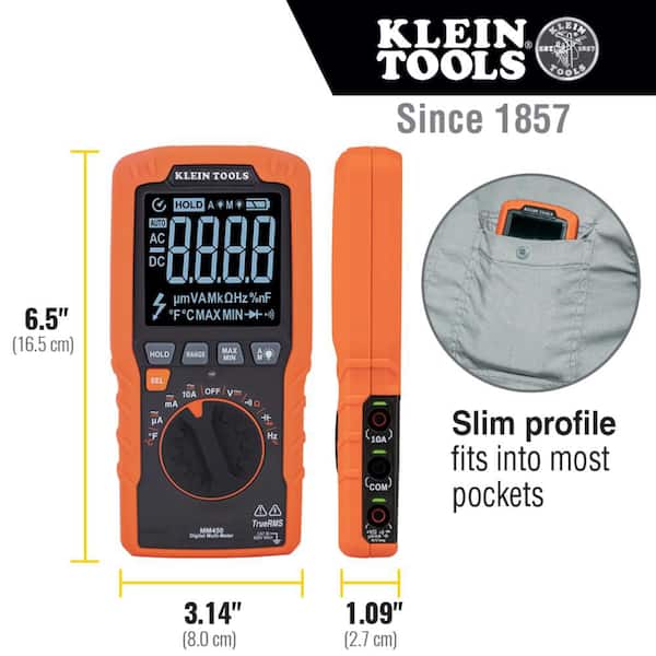 Klein Tools 600 Volt Slim Digital Multimeter, TRMS Auto-Ranging with ...