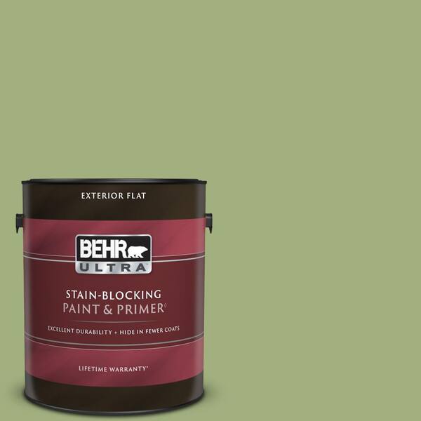 BEHR ULTRA 1 gal. #M360-5 Fresh Guacamole Flat Exterior Paint & Primer ...