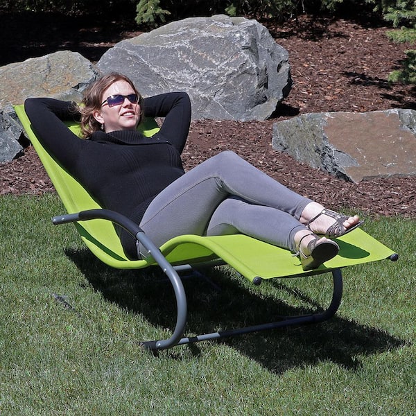 Sunnydaze Outdoor Patio Rocking Wave Lounger with Pillow Green