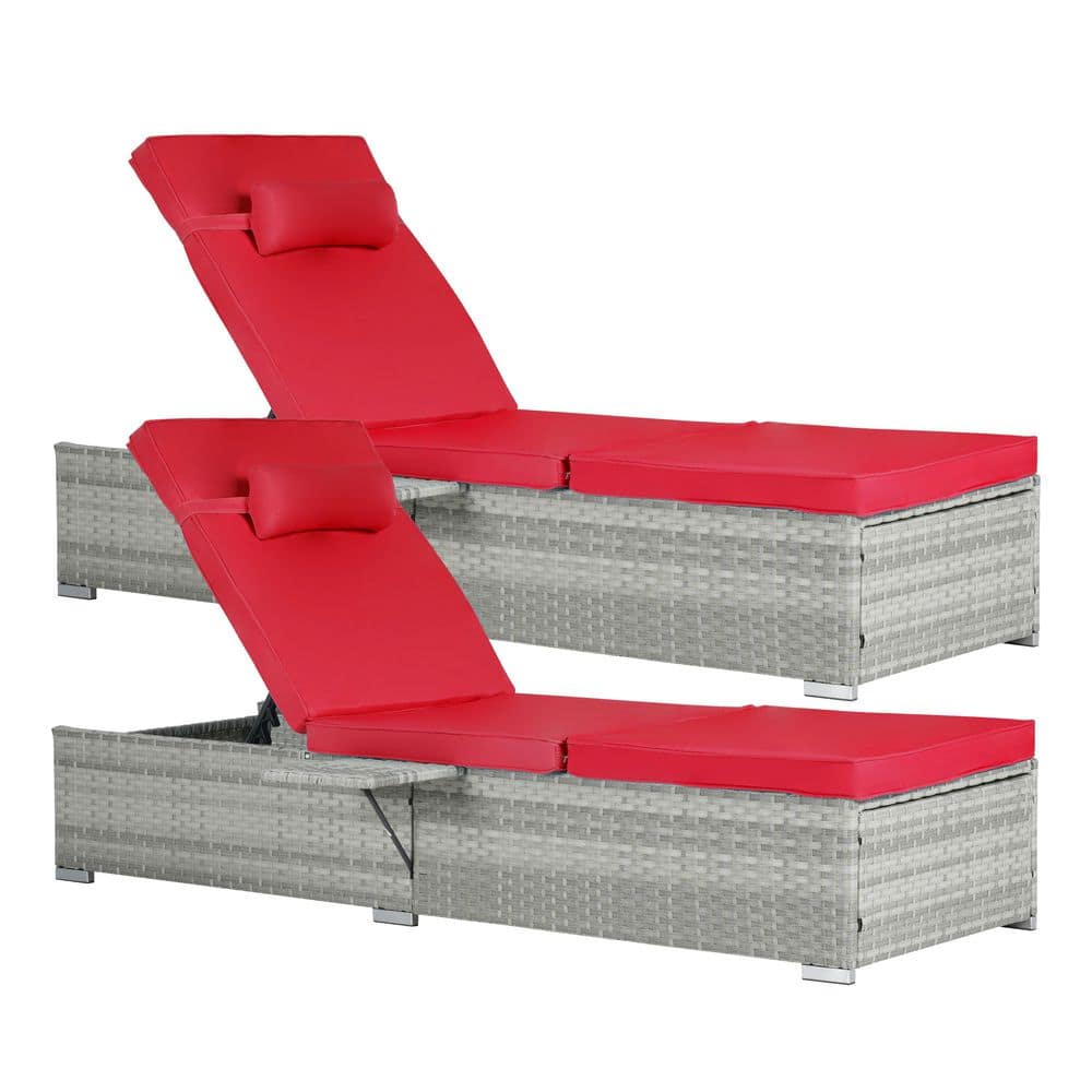 Red All-Weather Wicker and Metal Frame Outdoor Chaise Lounge Set of 2 ...
