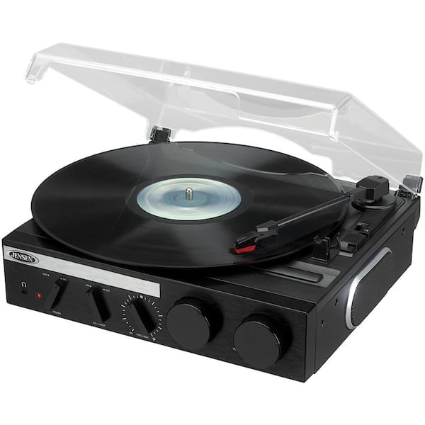 JENSEN 3-Speed Stereo Turntable Built-in Speakers JTA-230R - The Home Depot