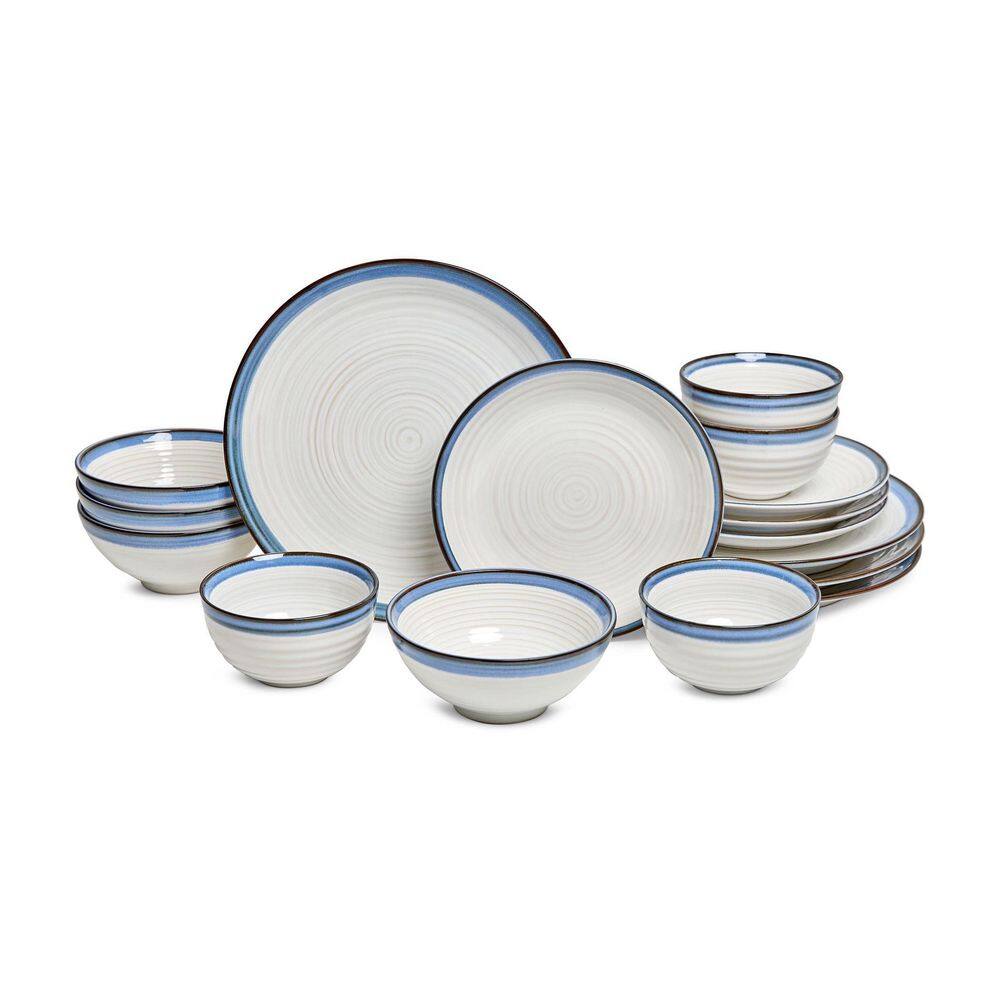 Sango Siterra Santorini 16-Piece Stoneware Dinnerware Set, White/Blue ...