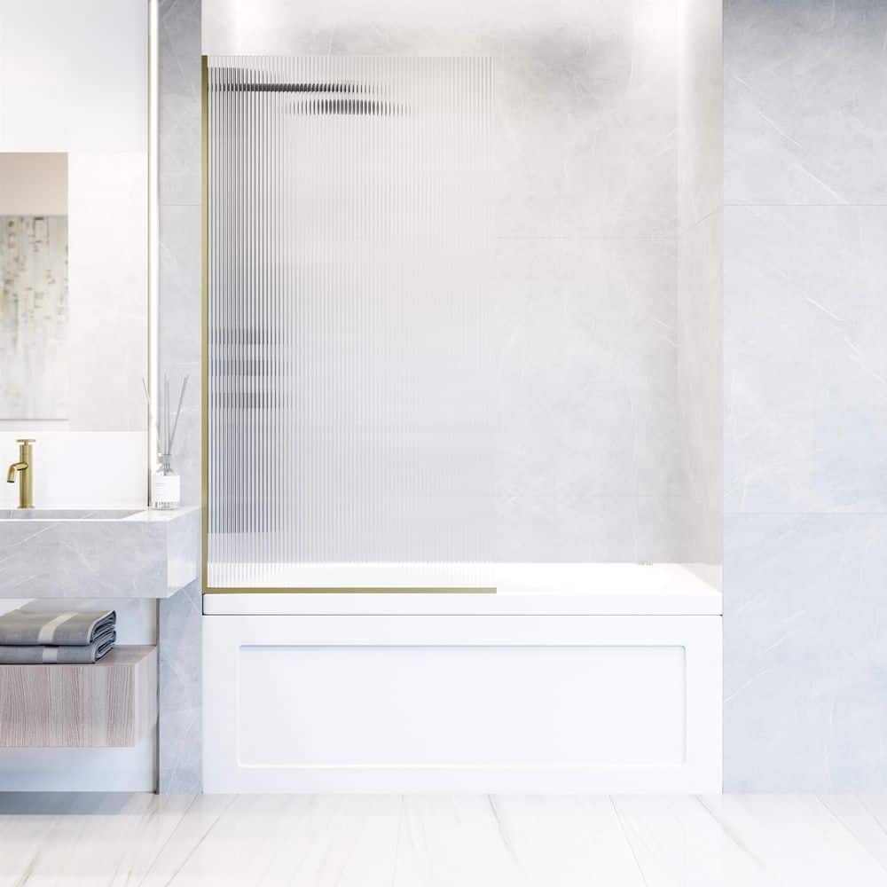 VIGO Zenith 34 in. W x 62 in. H Frameless Fixed Tub Screen Door in ...