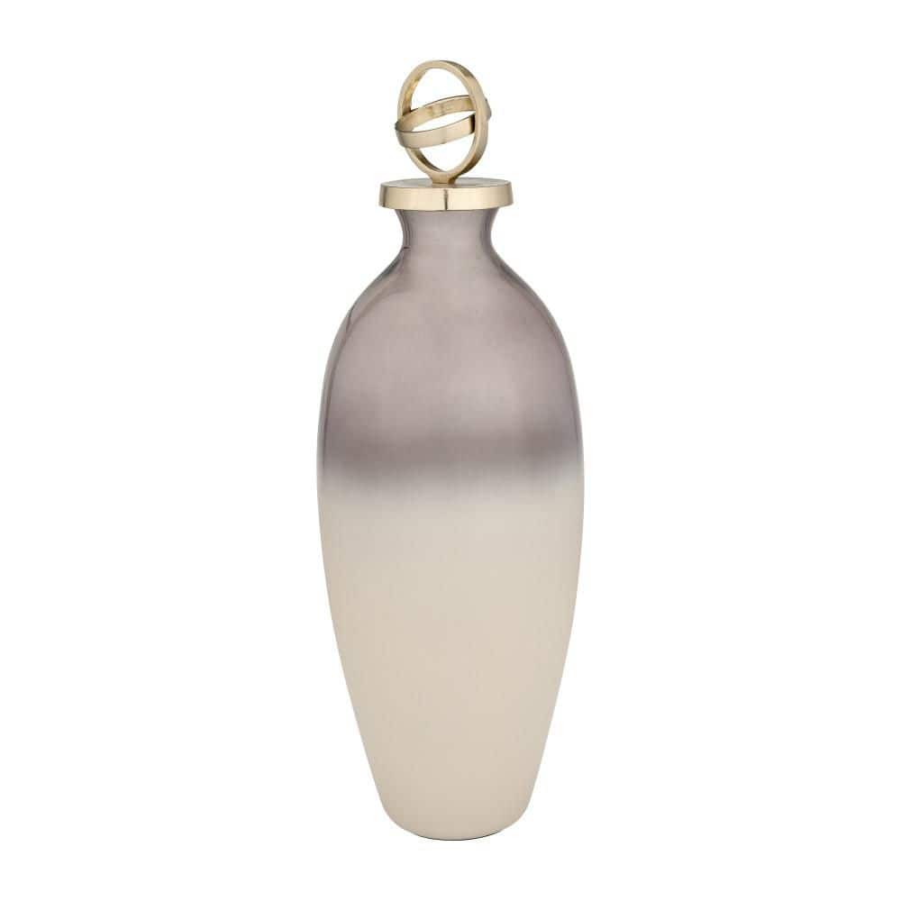 Liv & Skye 22 in. White and Gold Glass Bottle with Sphere Lid 17490-03 ...