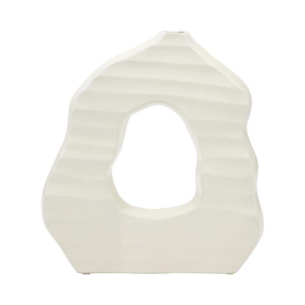 Liv & Skye 12 in. Ivory Stoneware Geometric Ribbed Open-cut Out ...