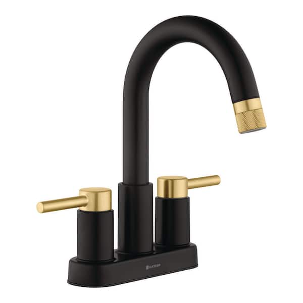 Glacier Bay Dorind 4 in. Centerset Double-Handle Pull Down Bathroom Faucet in Matte Black and ...