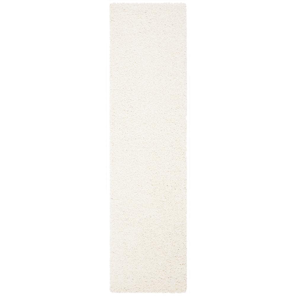 SAFAVIEH Primo Shag Ivory 2 ft. x 8 ft. Solid Runner Rug PRM300A-28 ...