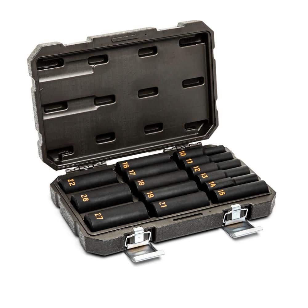 GEARWRENCH 1/2 in. Drive 6-Point Metric Hi-Viz Deep Impact Socket Set ...