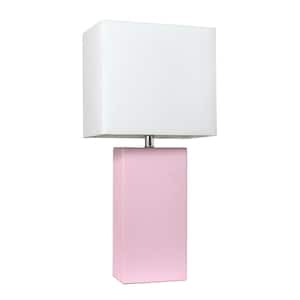 Elegant Designs 21 in. Modern Hot Pink Leather Table Lamp with White ...