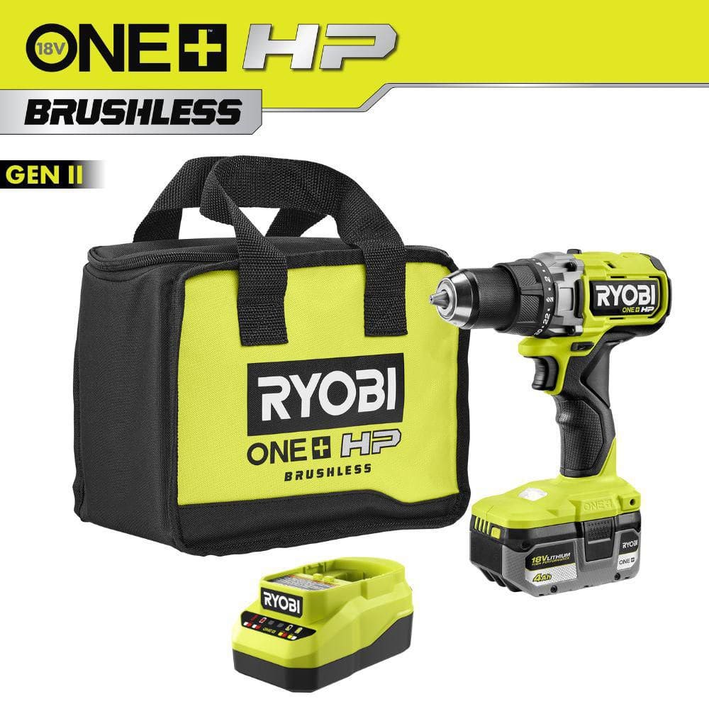 RYOBI ONE+ HP 18V Brushless Cordless 1/2 in. Drill/Driver Kit with 4.0 ...