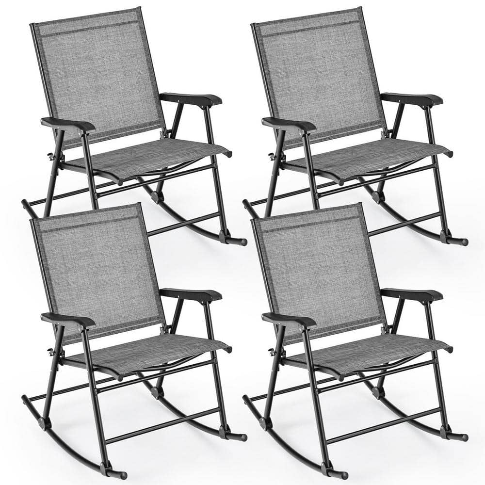 Gymax Set of 4 Black Metal Frame Patio Outdoor Rocking Chair Folding ...