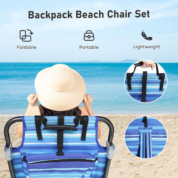 VEIKOUS Folding Portable Metal Beach Chair with Removable Pillow and 5 ...
