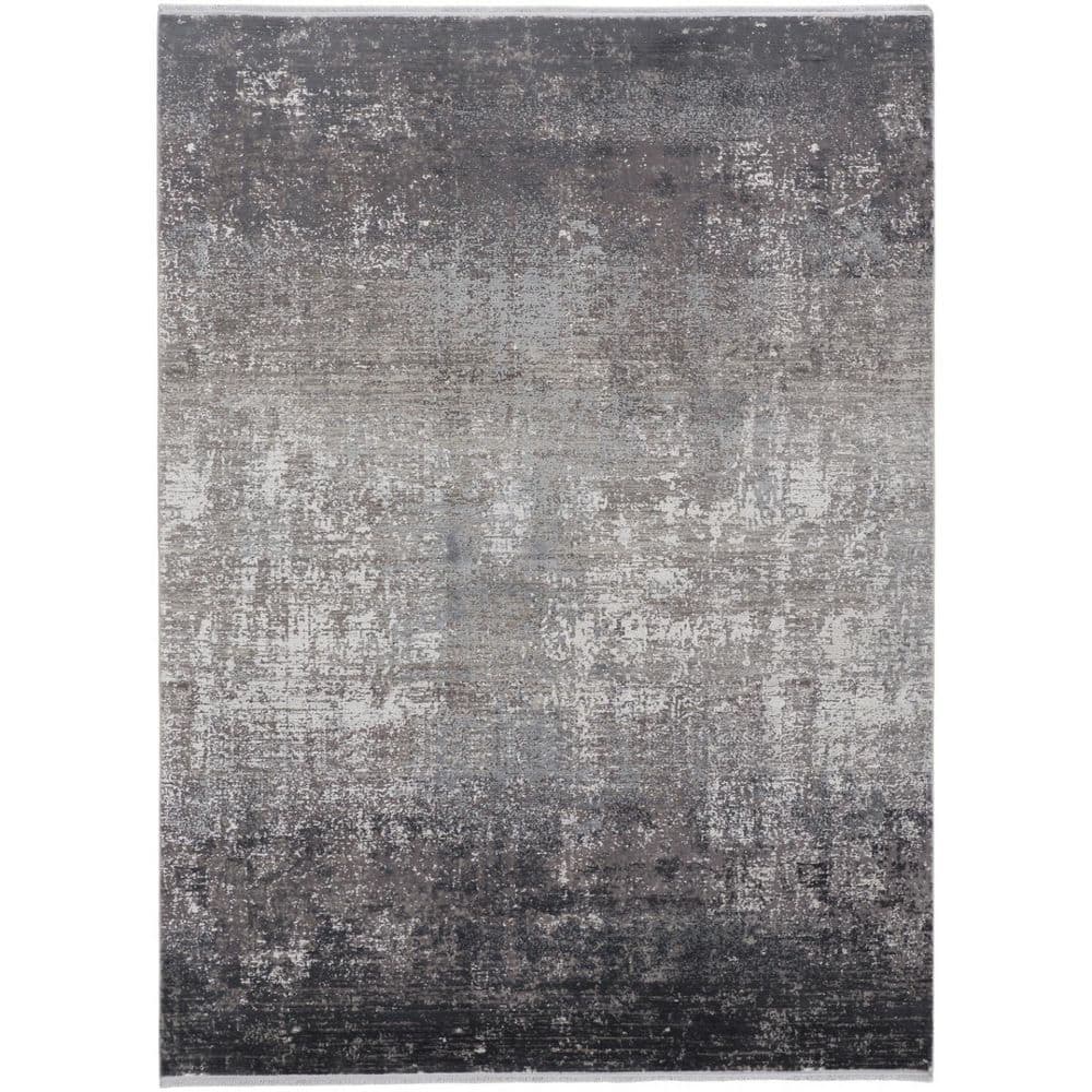 HomeRoots 7 ft. x 10 ft. Gray and Black Abstract Area Rug 2000512138 ...