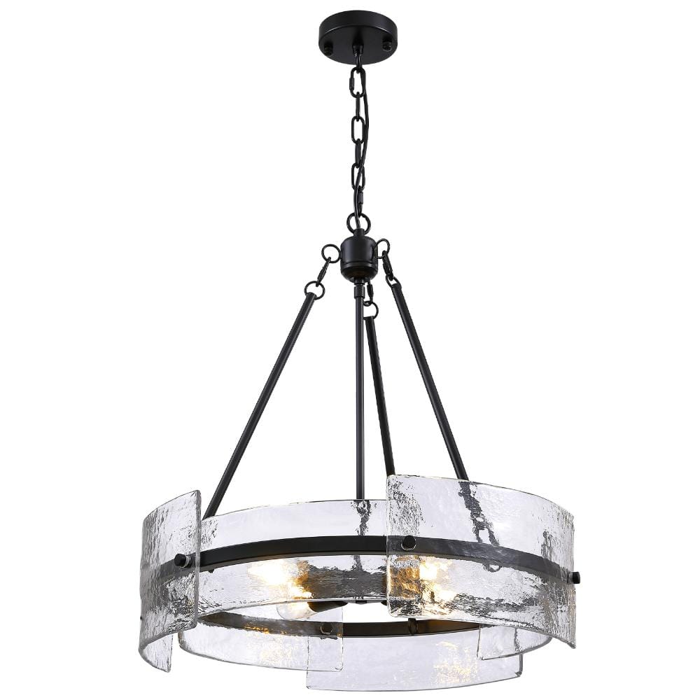 Pacific Core 24 in. 4-Light Luxury Round Black Clear Rippled Glass ...