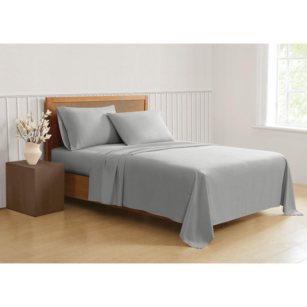 Truly Soft Green Solid Recycled Polyester Grey Twin 3 Piece Sheet Set ...