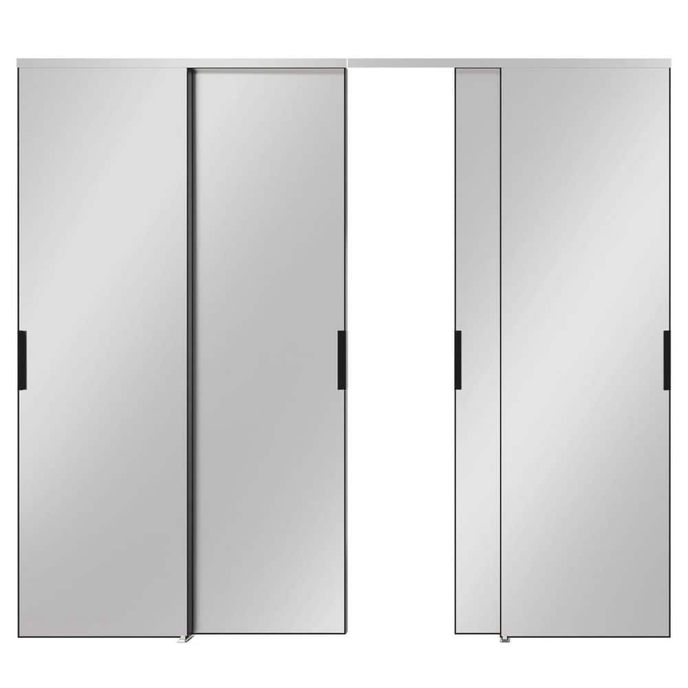 BH BARNER HOME 120 in. x 80 in. Full Lite, MDF, Black, Mirrored Glass ...