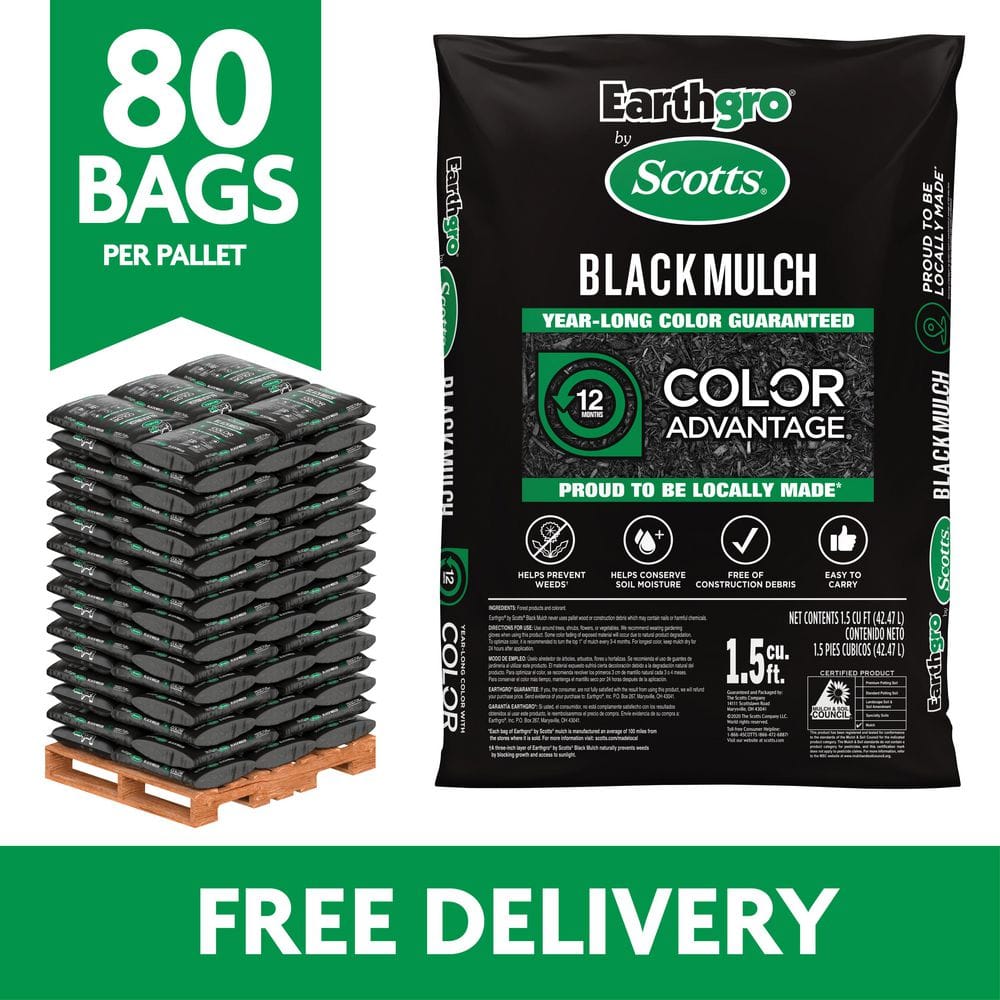 Earthgro Black Mulch Pallet 120 cu. ft. Bulk Shredded Wood Mulch for ...