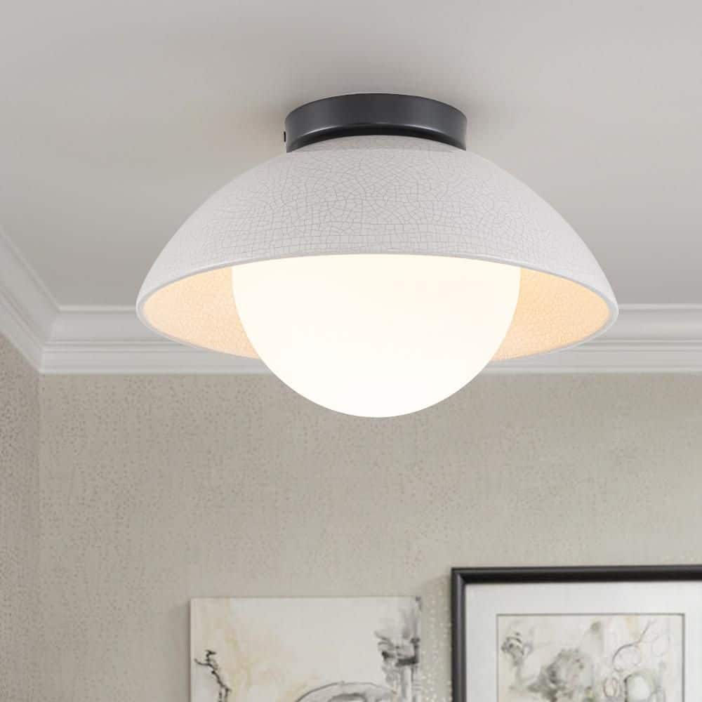 Y'INSP Aura Radiance 12 in. 1-Light White Crackle Finish Semi-Flush ...