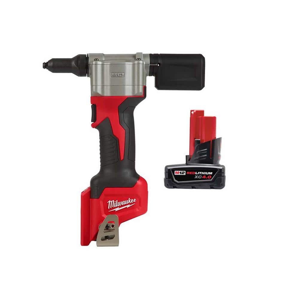 Milwaukee M12 12V Lithium-Ion Cordless Rivet Tool with M12 XC 4.0 Ah ...
