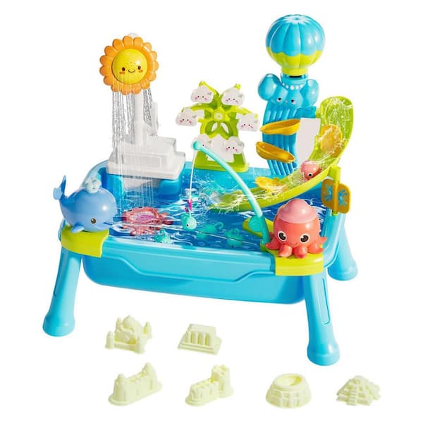 LUKVIZO Water Play Table with Electric Faucet, Slides, Sand Molds ...