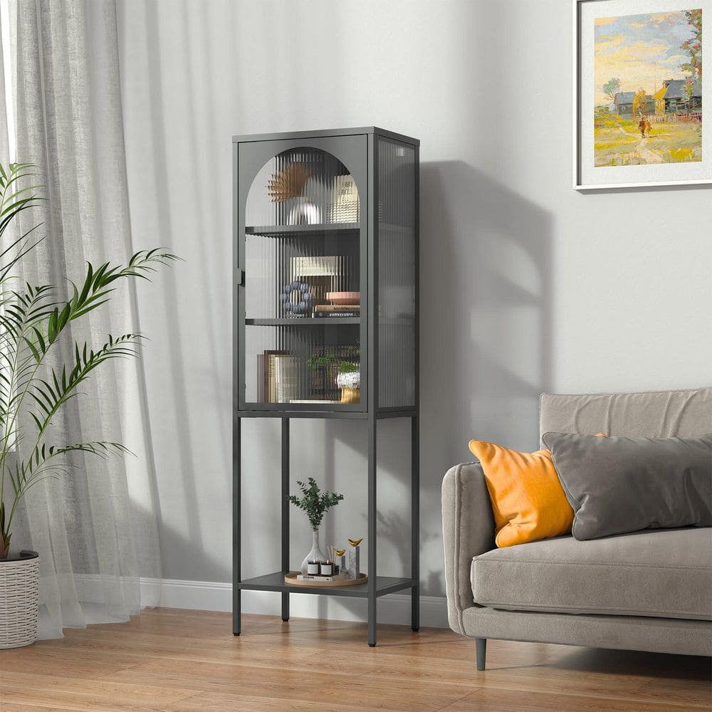 Glamour Home Benoît 62.99 in. Tall" Black Steel Metal 3-Shelf One Door ...