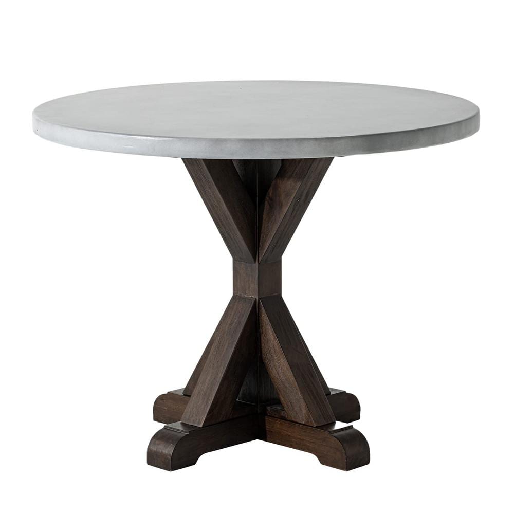 Zeus & Ruta 39 in. Dark Brown Round Outdoor Dining Table with with ...