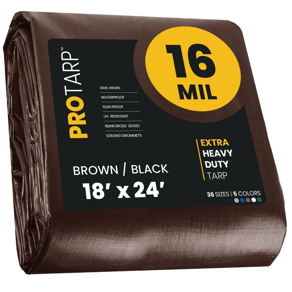 PROTARP 18 ft. x 24 ft. Brown/Black 16 Mil Heavy Duty Polyethylene Tarp ...