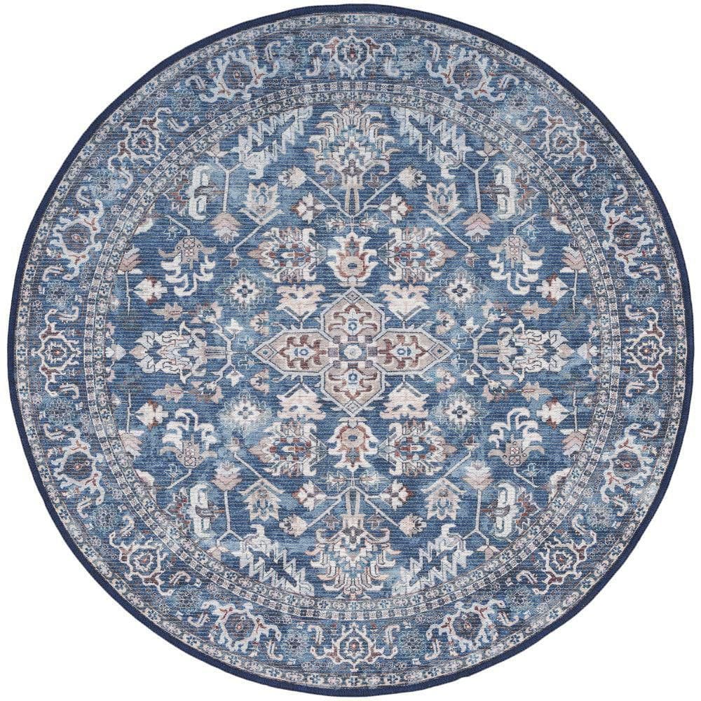 Machine Washable Navy Ivory 8 ft. x 8 ft. Series 1 Distressed ...