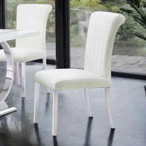 Seafuloy 2-Pack White PU Leather Dining Chairs with Strong Metal Legs ...