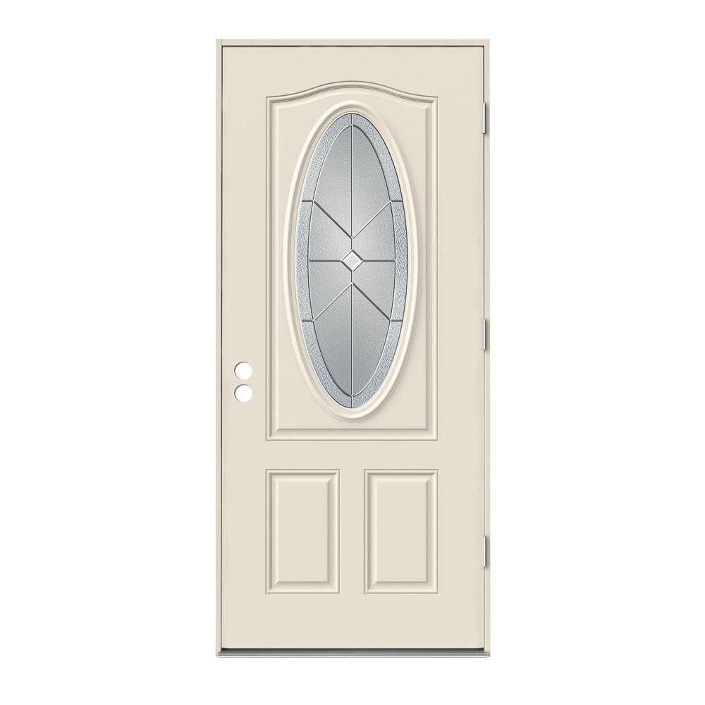 JELD-WEN 36 in. x 80 in. 3/4 Oval Lite Intersect Primed Steel Prehung ...