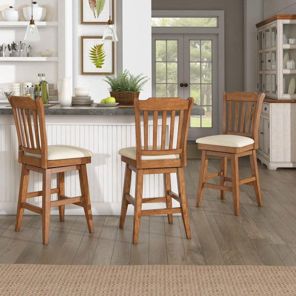 HomeSullivan Oak Slat Back Bar Height Wood Swivel Bar Stool 40530SW5 ...