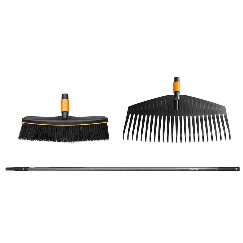 Fiskars 3-Piece Quikfit Leaf Rake and Broom Attachments Garden Tool Set ...