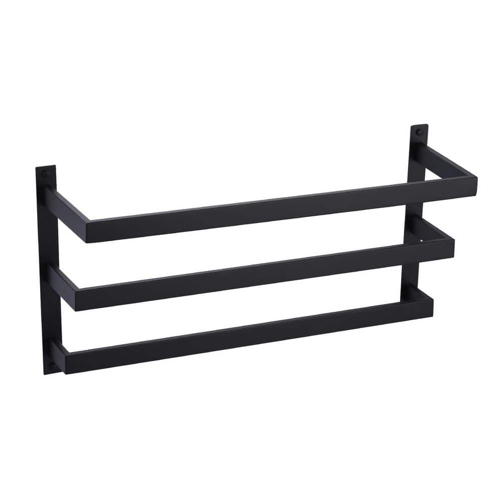 WOWOW 24 in. Stainless Steel Wall Mounted Triple Towel Rack in Matte Black 410283B-24 - The Home ...