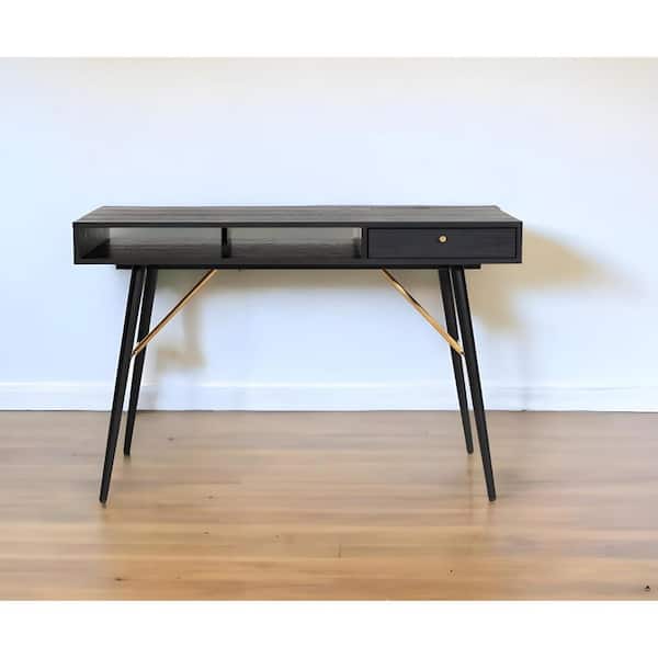 HomeRoots 46 in. Rectangular Black Iron 1-Drawer Computer Desks ...