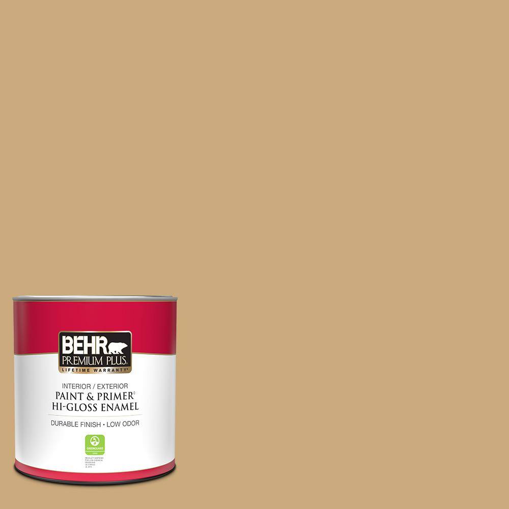 BEHR PREMIUM PLUS 1 qt. #S300-4 Flax Straw Hi-Gloss Enamel Interior ...