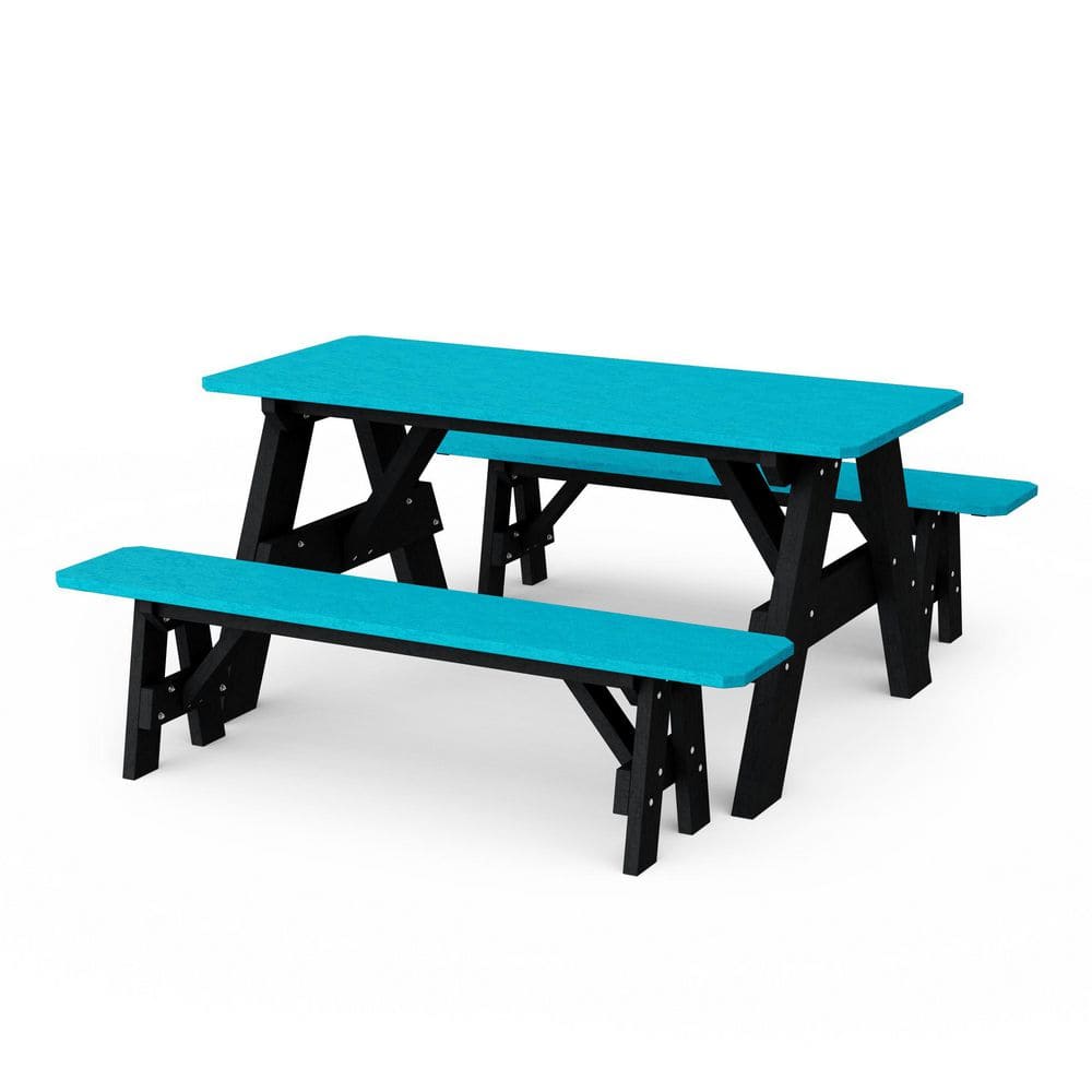 Wildridge Heritage 72 in. Aruba Blue and Black Rectangle HDPE Plastic ...