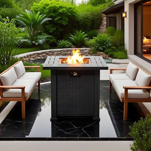 28 in, 50000 BTU Black Square Steel Propane Fire Pit Table WZ2853B ...