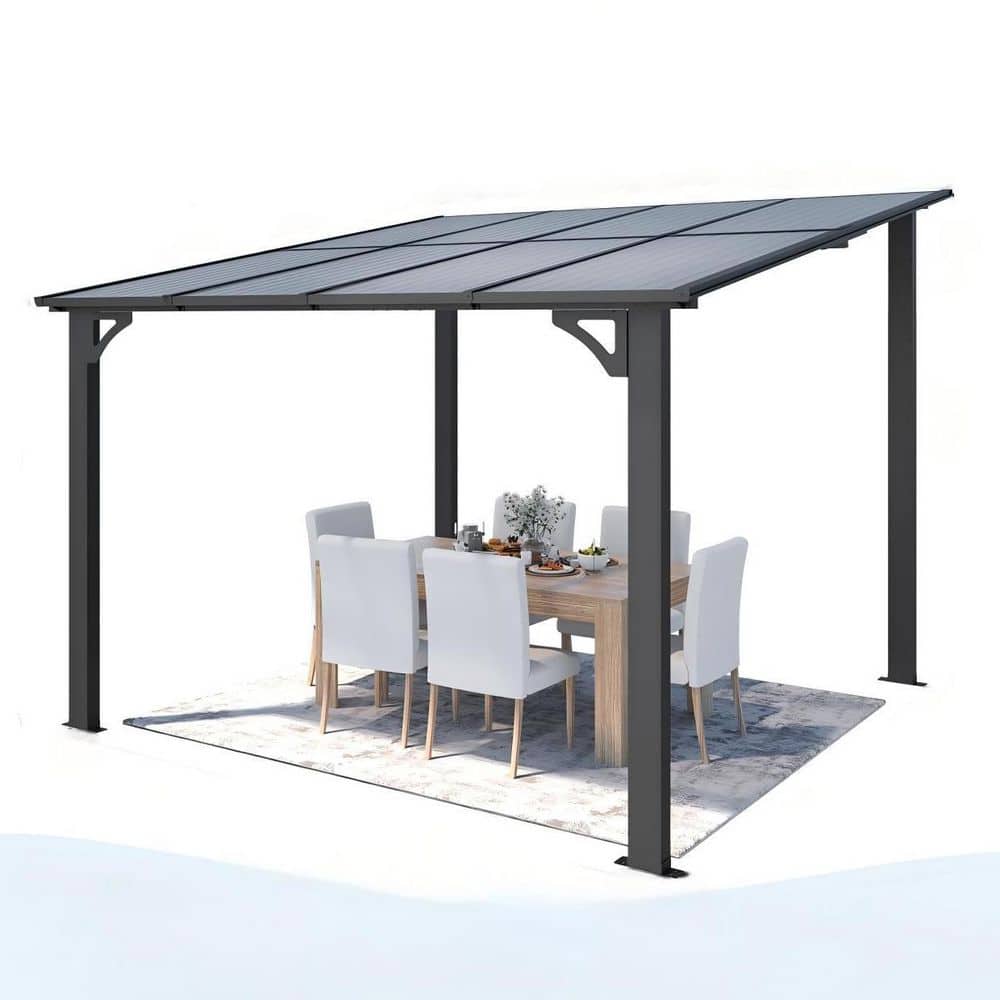Clihome 8 ft. x 8 ft. Gray Aluminum Frame Sloped Roof Patio Cover ...