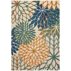 Nourison Aloha Blue Green 8 ft. x 11 ft. Floral Contemporary Indoor ...