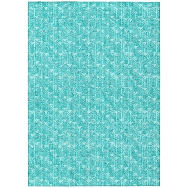 HomeRoots Turquoise 10 ft. x 14 ft. Geometric Indoor / Outdoor Area Rug ...