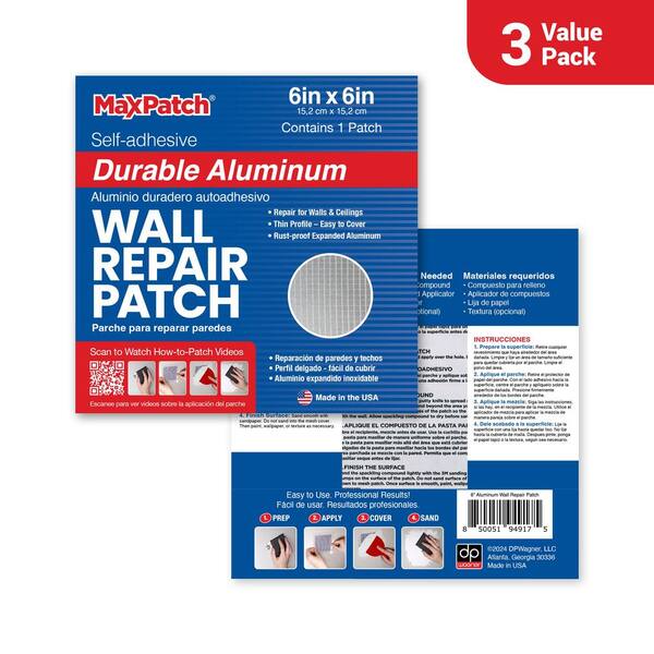 MaxPatch MaxPatch 6 in. x 6 in. Aluminum Self-Adhesive Wall Repair Patch (3-Pack) MP6X6A3P - The ...