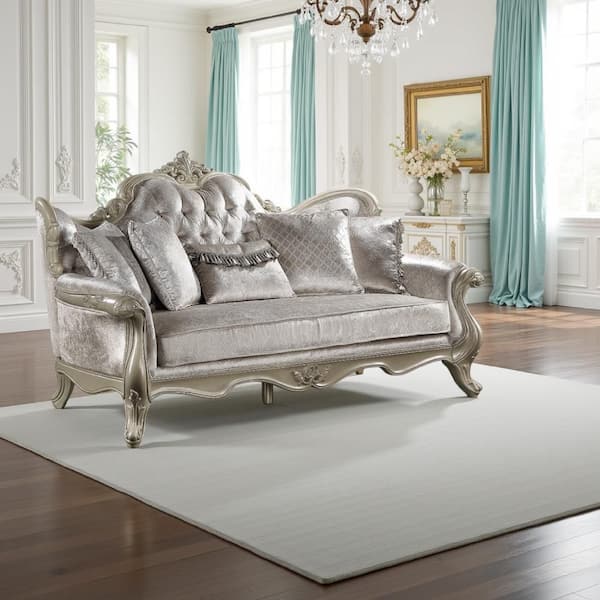 Benjara Bertha 42 in. Rolled Arm Fabric Rectangle Shape Sofa in. Beige ...