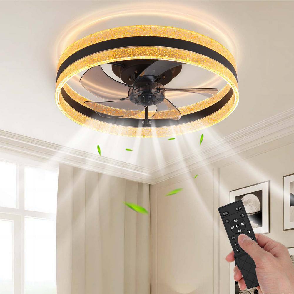 GoYeel 19.69 in. Black Indoor LED Clear Crystal Ceiling Fan with Light ...