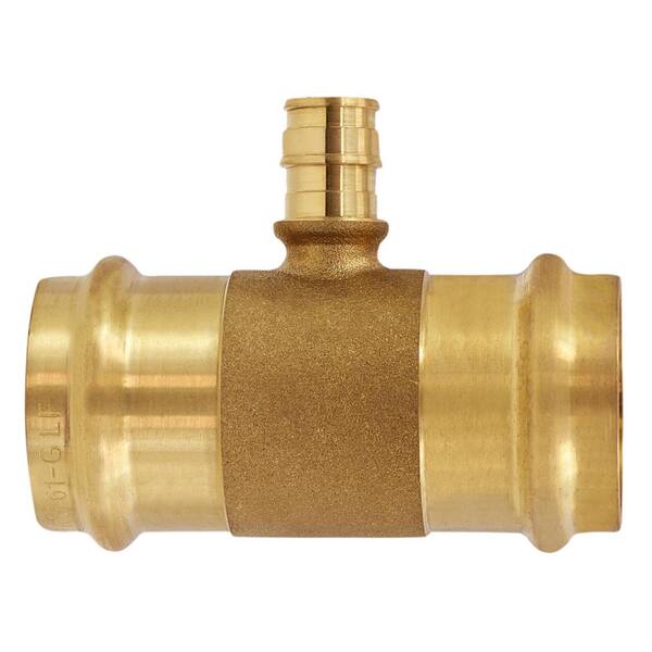 PLUMBFLEX 1/2 in. Pex A x 3/4 in. Press Lead Free Brass Tee Pipe Fitting XQYQSU5626 - The Home Depot