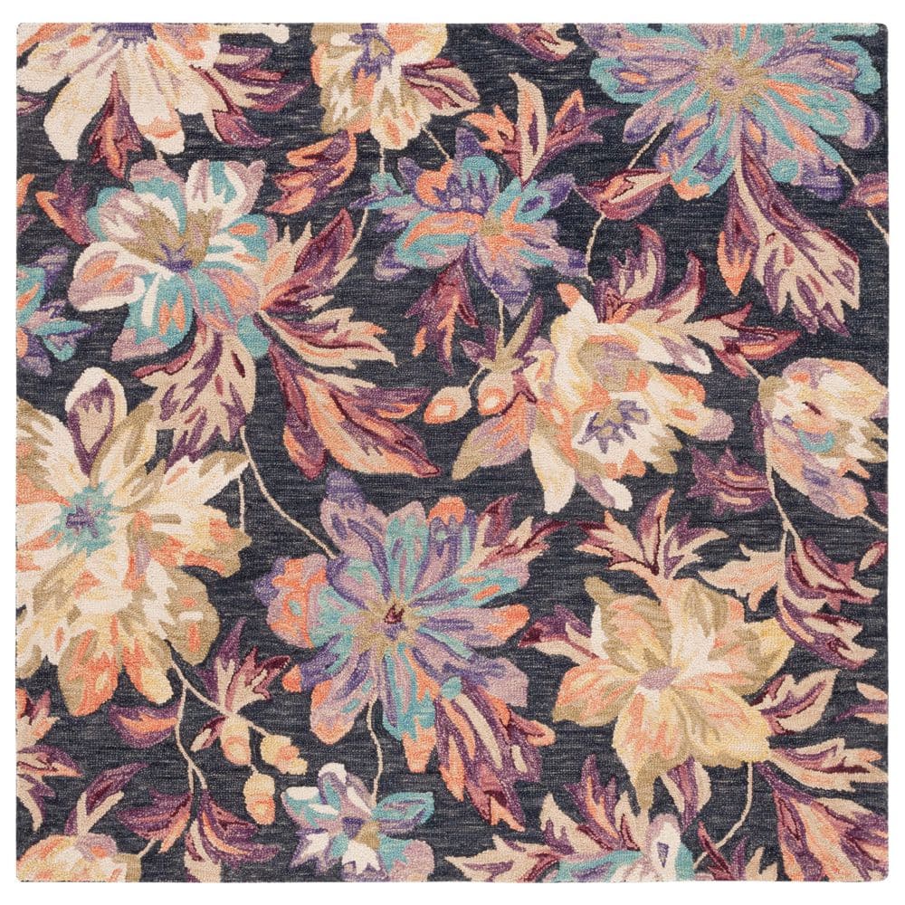 SAFAVIEH Blossom 6 ft. x 6 ft. Charcoal/Plum Oversized Floral Square ...